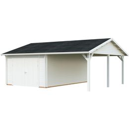 Garage Palmako "Roger, mit Holztor", wei&szlig;, wei&szlig;, H:316cm, Massivholz, Garagen, BxTxH: 703x619x316 cm