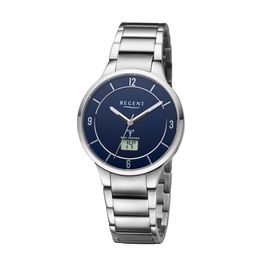 Regent Uhren Funkuhr REGENT, silberfarben, blau, Armbanduhren, Herren, Funkuhr, Quarzuhr, Armbanduhr, Herrenuhr, Edelstahlarmband, analog, digital