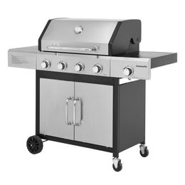Gasgrill Hanseatic "Rockford, 4 Brenner + Seitenbrenner 14,5 kw Gesamt", silber (schwarz, silber), B:133cm H:112cm T:59cm, Grills, inkl. 3 Jahre Herstellergarantie