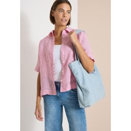 Kurzarmbluse Cecil, Damen, Gr. XXL (46), rosa (fresh rot), Web, 100% Leinen, gestreift, klassisch normal, V-Ausschnitt, B&uuml;ndchen, Blusen, aus Leinen