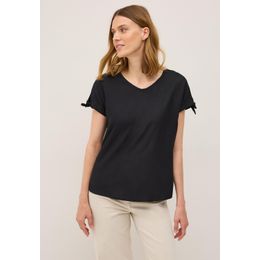 Kurzarmbluse Cecil, Damen, Gr. S (38), schwarz, Stoff, 100% Viskose, unifarben, normal normal, V-Ausschnitt, Umschlagbund, Blusen, aus softer Viskose