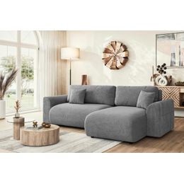 Ecksofa Home Affaire "VasbySuyal Schlafsofa 235cm L-Form mit Recamiere beidseitig montierbar", grau, B:235cm H:80cm T:138cm, 100% Polyester, Sofas, Ecksofa, Designsofa mit Bettfunktion und Bettkasten, Ma&szlig;e B/T/H: 235/138/80 cm