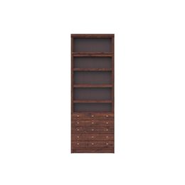 B&uuml;cherregal Home Affaire "Soeren Regal mit 5 breiten Schubk&auml;sten in geteilter Optik", dunkelbraun, B:80cm H:220cm T:29cm, Massivholz, Regale, B&uuml;cherregal, T/H: 80/29/220 cm, Kiefer FSC-zertifiziert, elegante Metallgriffe