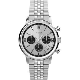 Chronograph Timex "MARLIN", silber (silberfarben), Armbanduhren, Herren, Chronograph, Quarzuhr, Armbanduhr, Herren, Datum, Stoppfunktion, 12/24-Std.-Anzeige