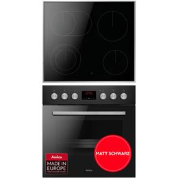Amica Elektro-Herd-Set, Energieeffizienz: A (A+++-D), schwarz, matt, Herdsets, Komfortables Kochen und Backen mit klarer und einfacher Handhabung