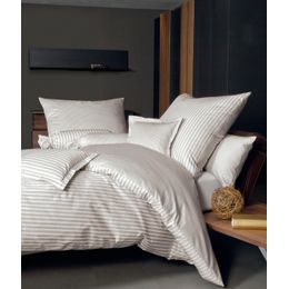 Wendebettw&auml;sche Janine "modernclassic 3912, 100% Baumwolle", beige (natur), B/L: 200cm x 220cm, 1 Stk., 2 Stk., Mako-Satin, B/L: 80cm x 80cm & 80cm x 80cm, 3 Stk., Mako-Satin, Obermaterial: 100% Baumwolle, Bettw&auml;sche, Wendebettw&auml;sche, mit Rei&szlig;verschluss, Streifen Design
