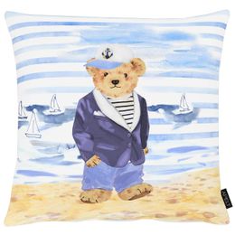 Dekokissen Apelt "Ole", blau, bedruckt, B:46cm H:0,5cm L:46cm, Bezug: 100% Polyester, Dekokissen_Sitzkissen_Kissenh&uuml;llen, beliebte B&auml;ren im Yacht-Stil
