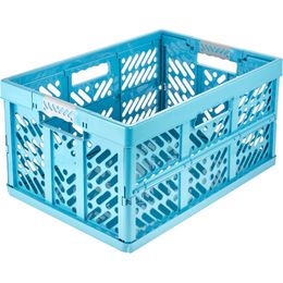 Klappbox keeeper "ben eco, Profi-Klappbox mit Softgriffen, 54 x 37 x 28 cm, 45 l", blau (eco sky blau), B:54cm H:28cm T:37cm, Kunststoff, Einkaufsk&ouml;rbe, Soft-Touch-Griffe, zusammenklappbar