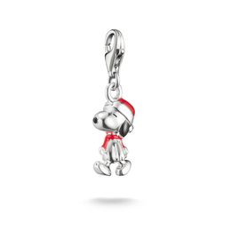 Charm-Einh&auml;nger Thomas Sabo "Thomas Sabo x Peanuts Snoopy Santa Edition Charm - Original", silberfarben, schwarz, rot, Charms, Damen, Silber 925 (recycelt)