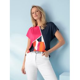 T-Shirt Heine "Druck-Shirt", Damen, Gr. 38, orange, marine, bedruckt, 95% Viskose, 5% Elasthan, gemustert, mehrfarbig, Rundhals, Shirts T-Shirt