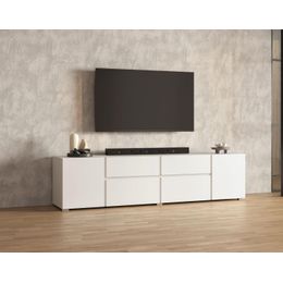Lowboard OTTO HOME "Metric,Breite 195cm, grifflose Lowboard 2Klappen/2Schubk&auml;sten/2T&uuml;r", wei&szlig;, B:195cm H:48,2cm T:40cm, Sideboards, Lowboard, TV-Schrank mit viel Stauraum, TV-Board