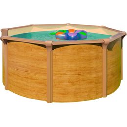 Rundpool KWAD "Green line Evolution", beige (wood, innenfarbe: sand), H:132cm &Oslash;:360cm, Schwimmbecken, Rundpool, 3,6x1,32 wood Folie in blau, sand oder grau erh&auml;ltlich