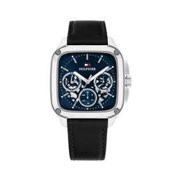 Multifunktionsuhr Tommy Hilfiger "Herald Skeleton", schwarz, blau, Armbanduhren, Herren, Quarzuhr, Armbanduhr, Herrenuhr, Lederarmband, analog