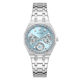 Multifunktionsuhr Guess "QUINN", silber (silberfarben), Armbanduhren, Damen, Quarzuhr, Armbanduhr, Damenuhr, Edelstahlarmband, Datum