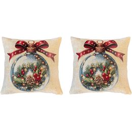 Dekokissen Home Wohnideen "CHRISTMAS BALL", bunt, B:45cm L:45cm, Baumwolle, Polyester, Dekokissen_Sitzkissen_Kissenh&uuml;llen, ohne F&uuml;llung, Gobelin, SET