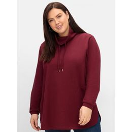 Sweatshirt sheego, Damen, Gr. 56/58, rot (weinrot), 100% Baumwolle, unifarben, Sweatshirts Sweatshirt