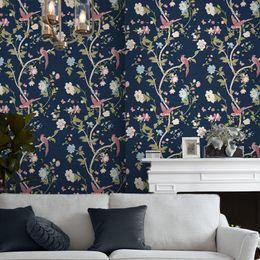 Vliestapete Laura Ashley "Summer Palace", blau, B:0,52m L:10m, Vlies, Tapeten, 10mx52cm (ca. 5m2)