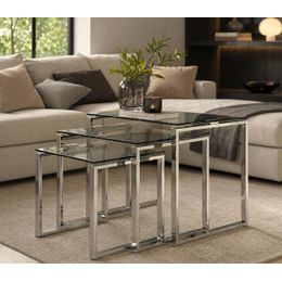 Beistelltisch ACTONA GROUP "Katrine 3er Set, moderne Glas Satztische, zeitloses Design", transparent (klar, chrom), B:50cm H:45cm T:43cm, Tische, Beistelltisch, OTTOs Choice, Platzsparend, stilvoll & flexibel kombinierbar