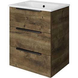 Badm&ouml;bel-Set SAPHIR "Mineralmarmor-Waschtisch mit Waschtischunterschrank", eiche ribbeck quer nachbildung, B:61cm H:74cm T:46cm, Holzwerkstoff, Kastenm&ouml;bel-Sets, Badm&ouml;bel-Set