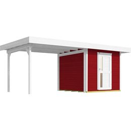 Gartenhaus Weka "Designhaus 172 B", rot (rot, wei&szlig;), Fu&szlig;boden im Gartenhaus, ohne Dacheindeckung, Massivholz, Gartenh&auml;user, Gartenhaus, mit Anbaudach