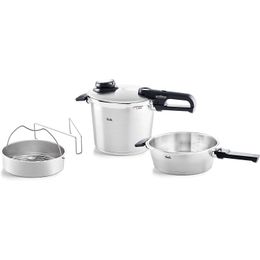 Schnellkochtopf Fissler "Vitavit Premium Dampfkochtopf Set Edelstahl Made in Germany", silber (silberfarben), H:27cm L:39,5cm &Oslash;:22cm, T&ouml;pfe, Schnellkochtopf, Verriegelungsanzeige, Einstellbares Abdampfen, Einstellbare Kochstufen