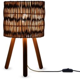 Paco Home Tischleuchte "JORGE", braun, &Oslash; 24,5cm H: 41cm, Leuchten, Schreib Nacht Lampenschirm Korb Boho Holz E27, Tischleuchte