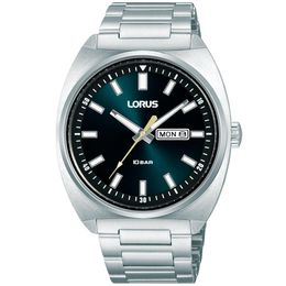 Quarzuhr Lorus "Sports", silberfarben, dunkelblau, Armbanduhren, Herren, Quarzuhr, Armbanduhr, Herrenuhr, Edelstahlarmband, analog, Tag, Wochentag