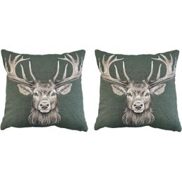 Dekokissen Home Wohnideen "CIERVO", gr&uuml;n, B:45cm L:45cm, Baumwolle, Polyester, Dekokissen_Sitzkissen_Kissenh&uuml;llen, mit F&uuml;llung, Gobelin