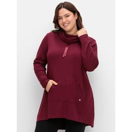 Longshirt sheego "Sweatshirt", Damen, Gr. 48/50, rot (weinrot), 50% Baumwolle, 50% Modal, unifarben, Shirts Longshirt