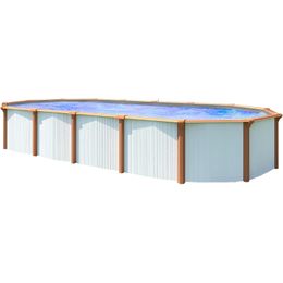 Ovalpool KWAD "Green line Evolution", wei&szlig; (wei&szlig;, innenfarbe: grau), B:370cm H:132cm L:610cm, Schwimmbecken, 6,1x3,7x1,32 white- wood Folie in blau, sand oder grau erh&auml;ltlich