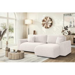 Ecksofa Home Affaire "VasbySuyal Schlafsofa 235cm L-Form mit Recamiere beidseitig montierbar", beige (creme), B:235cm H:80cm T:138cm, 100% Polyester, Sofas, Ecksofa, Designsofa mit Bettfunktion und Bettkasten, Ma&szlig;e B/T/H: 235/138/80 cm