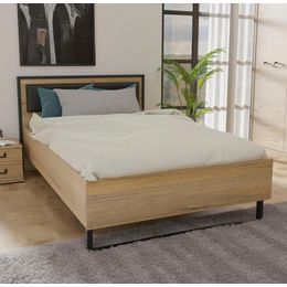 Bett FORTE, braun (bartex eiche, schwarz matt, bartex eiche, schwarz, bartex eiche), B:132,6cm H:92,2cm L:208,8cm, Betten, Bett, mit Metallkufe