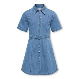 Jeanskleid KIDS Only "KOGNOA SS BELTED DNM DRESS YOR", M&auml;dchen, Gr. 134, N-Gr, medium blau denim, Denim/Jeans, Obermaterial: 98% Baumwolle, 2% Elasthan, unifarben, figurumspielend kniefrei, Kleider, mit abnehmbarem G&uuml;rtel