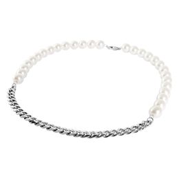 Adelia&acute;s Kette ohne Anh&auml;nger ADELIA&acute;S "Damen Halskette &ndash; Panzerkette aus Edelstahl mit Perle 45 cm", wei&szlig;, Halsketten, Damen, 45cm, Edelstahl, Ideal zum Verschenken &ndash; schlicht und stilvoll