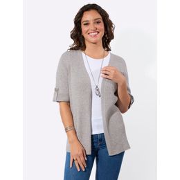 Strickjacke Casual Looks, Damen, Gr. 36, taupe, wei&szlig;, meliert, 100% Baumwolle, meliert, Strickjacken Strickjacke