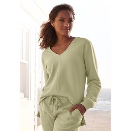 Sweatshirt s.Oliver, Damen, Gr. 32/34, gr&uuml;n (pistazie), Rippware, Obermaterial: 100% Baumwolle, unifarben, Basic, bequem h&uuml;ftbedeckend, V-Ausschnitt, Sweatshirts Sweatshirt, Langarmshirt mit V-Ausschnitt und weiche Rippb&uuml;ndchen, Loungewear