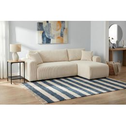 Ecksofa OTTO HOME "JONAA L-Form, 241cm - OTTO. Verl&auml;ssliche Qualit&auml;t.", beige, B:241cm H:79cm T:52cm, Sofas, Ecksofa, Schlaffunktion(133/200), Bettkasten, Cord, Struktur, Unser Tiefpreis, Topseller