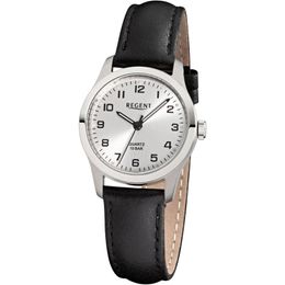 Regent Uhren Quarzuhr REGENT, schwarz (schwarz, silberfarben), Armbanduhren, Damen, Quarzuhr, Armbanduhr, Damenuhr, Titangeh&auml;use, Lederarmband, analog, &Oslash; ca. 28mm