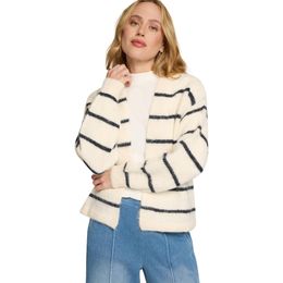 Strickjacke Zero "Damen mit Streifen offener Style", Damen, Gr. L, patch cream, dunkelblau, Strick, Obermaterial: 5% Wolle, 49% Polyester, 21% Polyester, 8% Polyacryl, 15% Polyamid, 2% Elasthan. Besatz: 63% Polyacryl, 37% Polyamid. F&uuml;llung: . &Auml;rmelfutter: 63% Polyacryl, 37% Polyamid, figurumspielend normal, V-Ausschnitt, weit B&uuml;ndchen, Strickjacken Strickjacke, Plain/ohne Details
