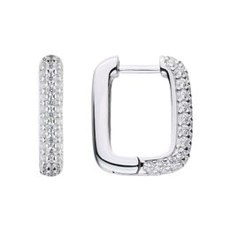 Paar Creolen Jobo "Ohrringe eckig 17 mm mit 74 Zirkonia", silber 925, wei&szlig;, Ohrringe, Damen, Silber 925 (Sterlingsilber), 925 Silber rhodiniert oder vergoldet