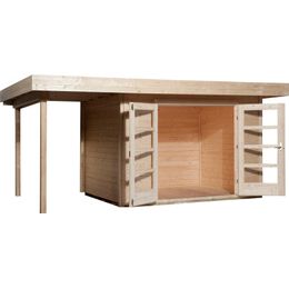Gartenhaus Weka "Designhaus 126 Plus", beige (naturbelassen), Fu&szlig;boden im Gartenhaus, ohne Dacheindeckung, Massivholz, Gartenh&auml;user, Gartenhaus, mit Anbaudach