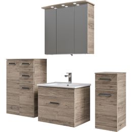 Badm&ouml;bel-Set SAPHIR "5-teilig, mit Spiegelschrank", sanremo eiche terra quer nachbildung, B:165cm H:200cm T:45cm, Kastenm&ouml;bel-Sets, Badm&ouml;bel-Set