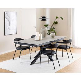 Esstisch ACTONA GROUP "Heaven, Rechteckig Tischplatte aus rauer Keramik, Kreuzfu&szlig;, ausziehbar", grau (schwarz, grau), B:240cm H:76cm T:100cm, Tische, Esstisch, Kratzfest, wasserabweisend, Sitzplatz f&uuml;r 4-8 Personen, B: 168/210 cm
