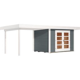 Gartenhaus Weka "Designhaus 126 Plus", grau (grau, wei&szlig;), Fu&szlig;boden im Gartenhaus, ohne Dacheindeckung, Massivholz, Gartenh&auml;user, Gartenhaus, mit Anbaudach