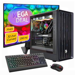 GAMEMAX Gaming-PC-Komplettsystem "MegaDeal CLAW BK 2782 AMD Ryzen 5 7500F 32GB DDR5 1TB SSD RTX 5060Ti", Energieeffizienz: E (A-G), schwarz, Microsoft Windows 11 Home (64 Bit), 32 GB RAM 1.000 GB SSD, Computer_Komplettsysteme, Windows 11, DDR5 RAM + MSI MAG 32C6 Curved Monitor, 80cm (32")