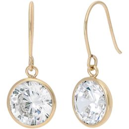 Paar Ohrhaken Firetti "Schmuck Geschenk Gold 375 Ohrschmuck Ohrringe Solit&auml;r", gold (gelbgoldfarben, kristallwei&szlig;, kristallwei&szlig;), Ohrringe, Damen, Gelbgold 375, mit Zirkonia (synth.)