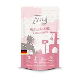 MjAMjAM Quetschie Garnelen an saftigem H&uuml;hnchen Katzen-Nassfutter getreidefrei 12x125g