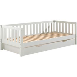 Einzelbett Vipack "Sprossenumrandung, Kiefer massiv, stabil gebaut und zeitloses Design", wei&szlig;, B:97,8cm H:68cm L:211,2cm, Betten, inkl. Rolllattenrost, mit oder ohne Bettschublade