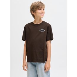 Jack & Jones T-Shirt JACK & JONES JUNIOR "JJEBRANDES BACKP RELAXED TEE SS SN JNR", Jungen, Gr. 152, blau (delicioso print:chambray blau), Single Jersey, Obermaterial: 100% Baumwolle, bedruckt, relaxed fit normal, Rundhals, Shirts T-Shirt