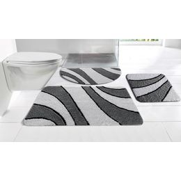 Badematte OTTO HOME "Anna, Badvorleger, Badezimmer Teppich" Gr. 61, grau (anthrazit, grau), H:16mm, Polyester, Badematten, Badematte, Badteppich, Hoch Tief Effekt, Modern, Weich, Wellen
